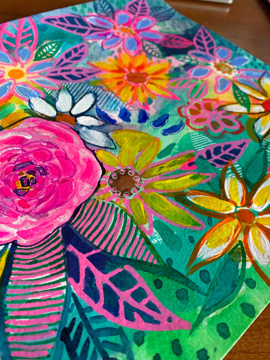 Neon Bright Mixed Media Floral Painting – The Artwerks